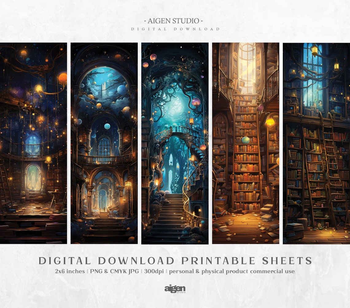 Bookmarks 20 Fantasy Library Designs Printable Bookmarks Digital ...