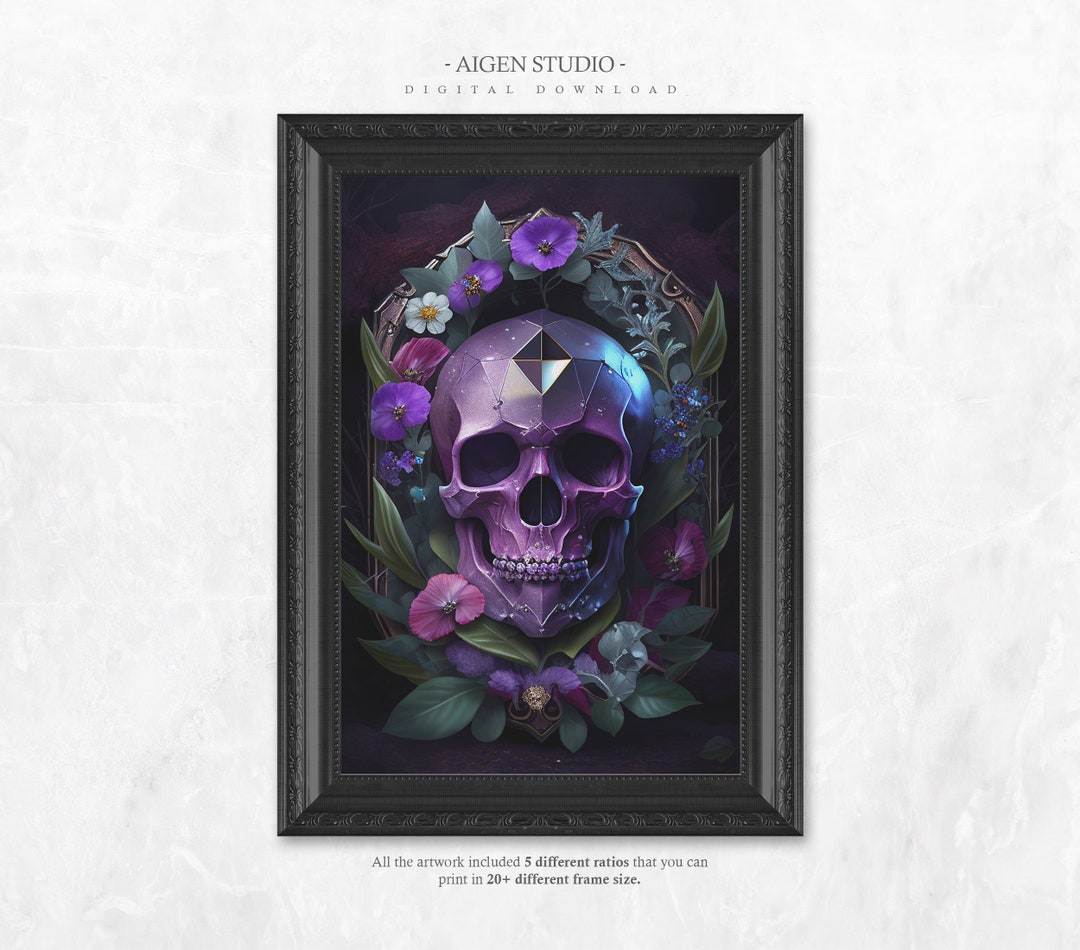Purple Floral Skull Poster V1 - Skull Print - Etsy