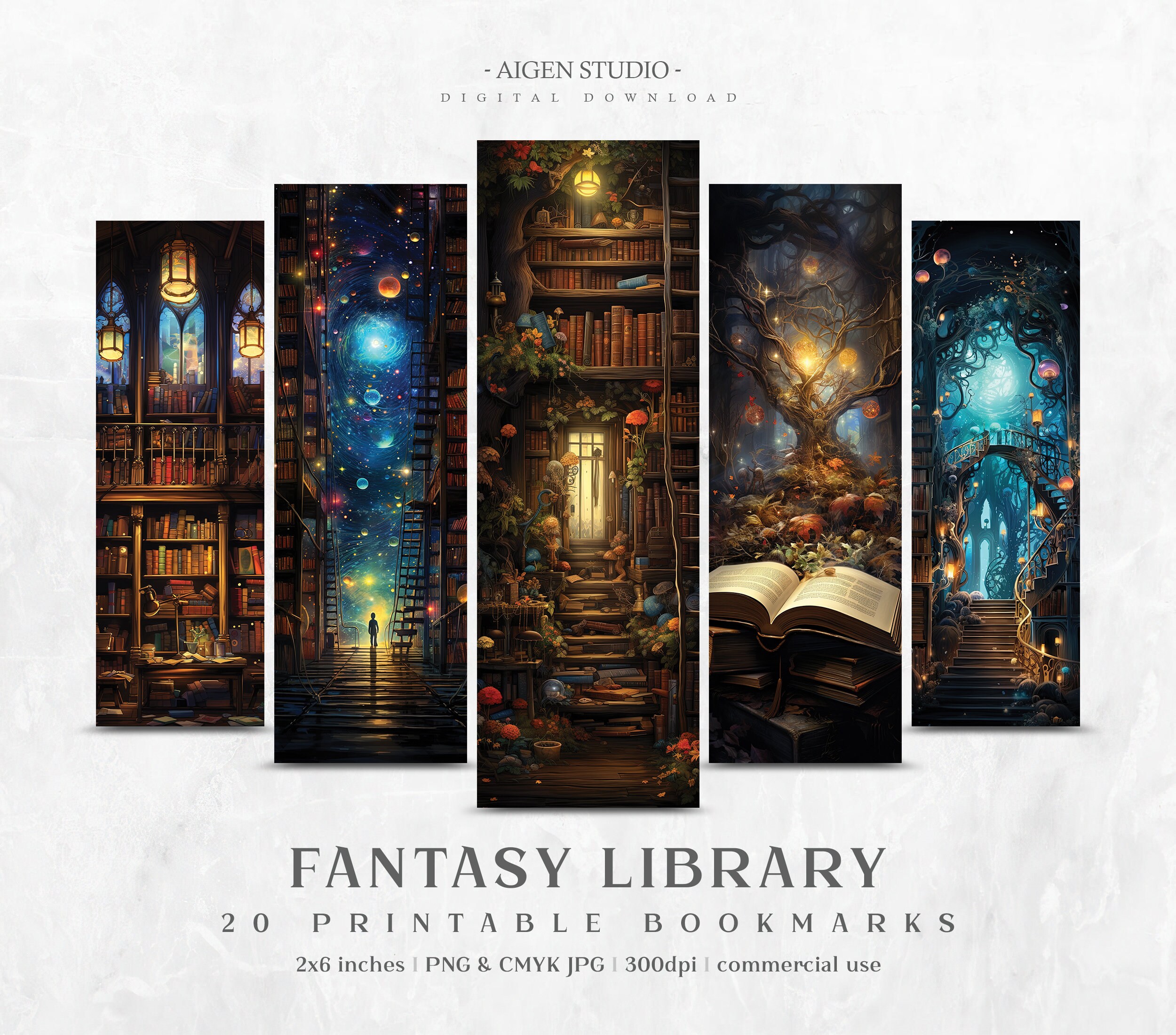 Bookmarks 20 Fantasy Library Designs | Printable Bookmarks Digital ...