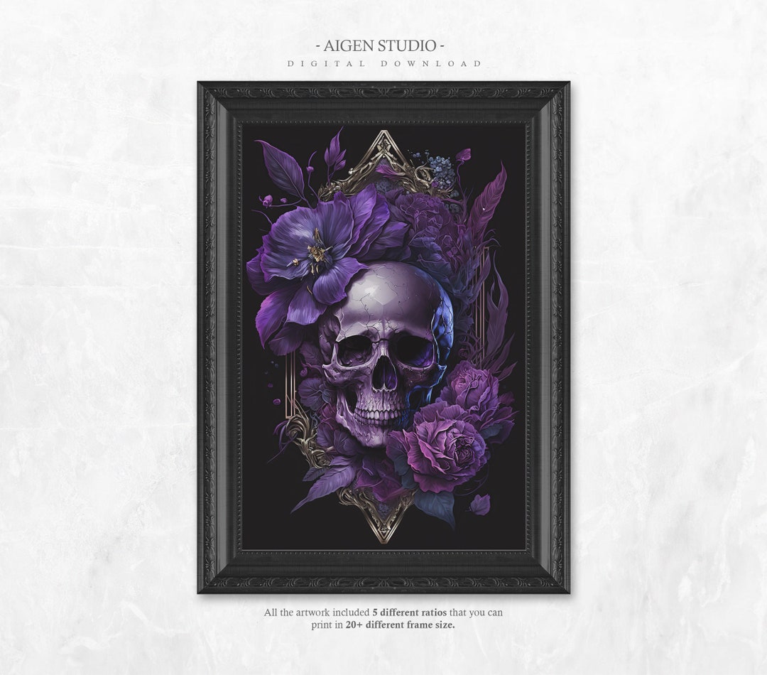 Purple Floral Skull Poster V2 - Skull Print - Etsy