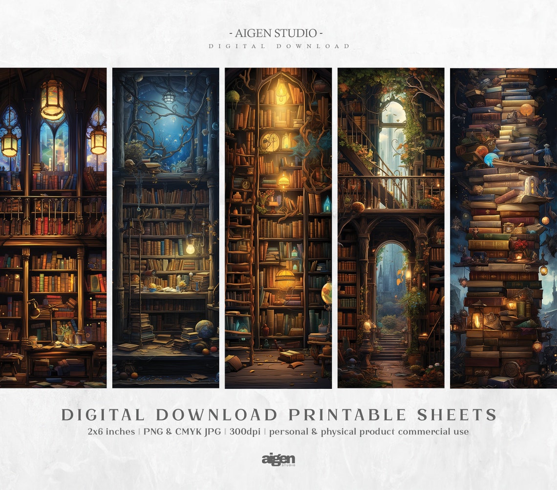 Bookmarks 20 Fantasy Library Designs Printable Bookmarks Digital ...