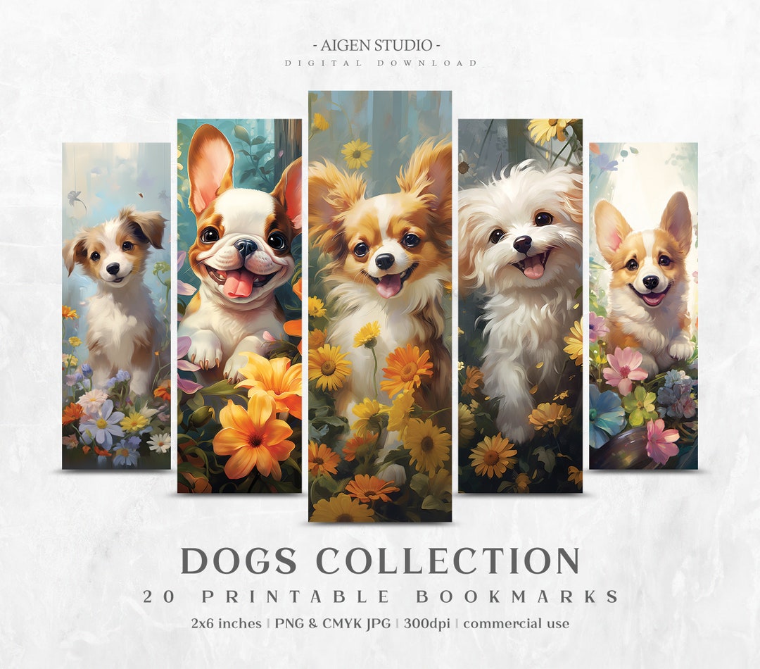 Bookmarks 20 Cute Dog Designs | Printable Bookmarks Digital Download ...