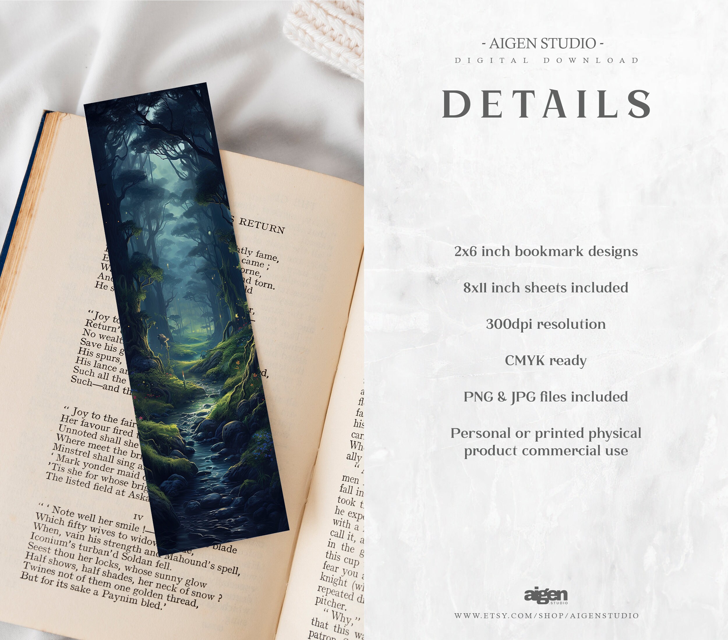 Bookmarks Fantasy River & Forest 20 Designs Printable Bookmarks Digital ...