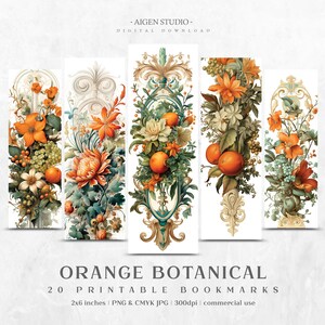 20 Orange Botanical Bookmark Designs | Printable Bookmarks Digital ...