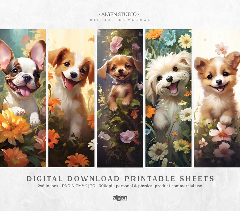Bookmarks 20 Cute Dog Designs | Printable Bookmarks Digital Download ...