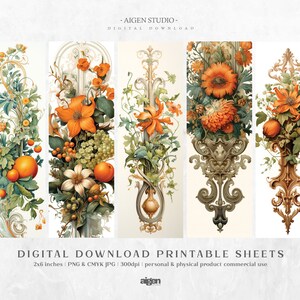 20 Orange Botanical Bookmark Designs | Printable Bookmarks Digital ...