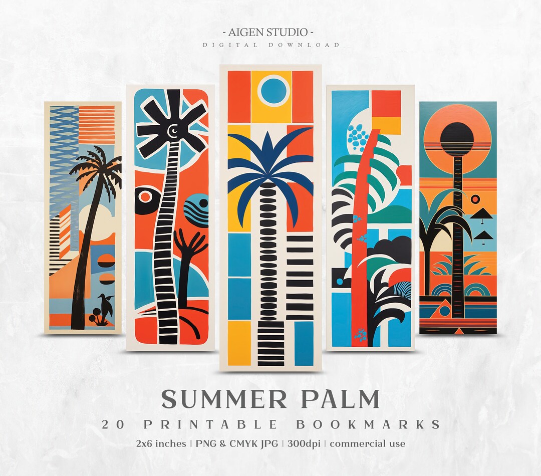 Bookmarks Abstract Summer Palm 20 Designs | Printable Bookmarks Digital ...