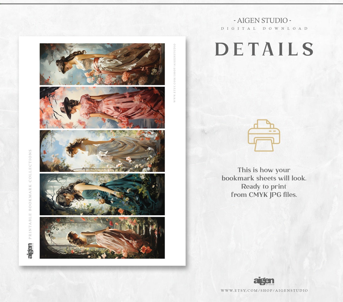 20 Bookmark Designs Rococo Beauty Printable Bookmarks Digital Download ...