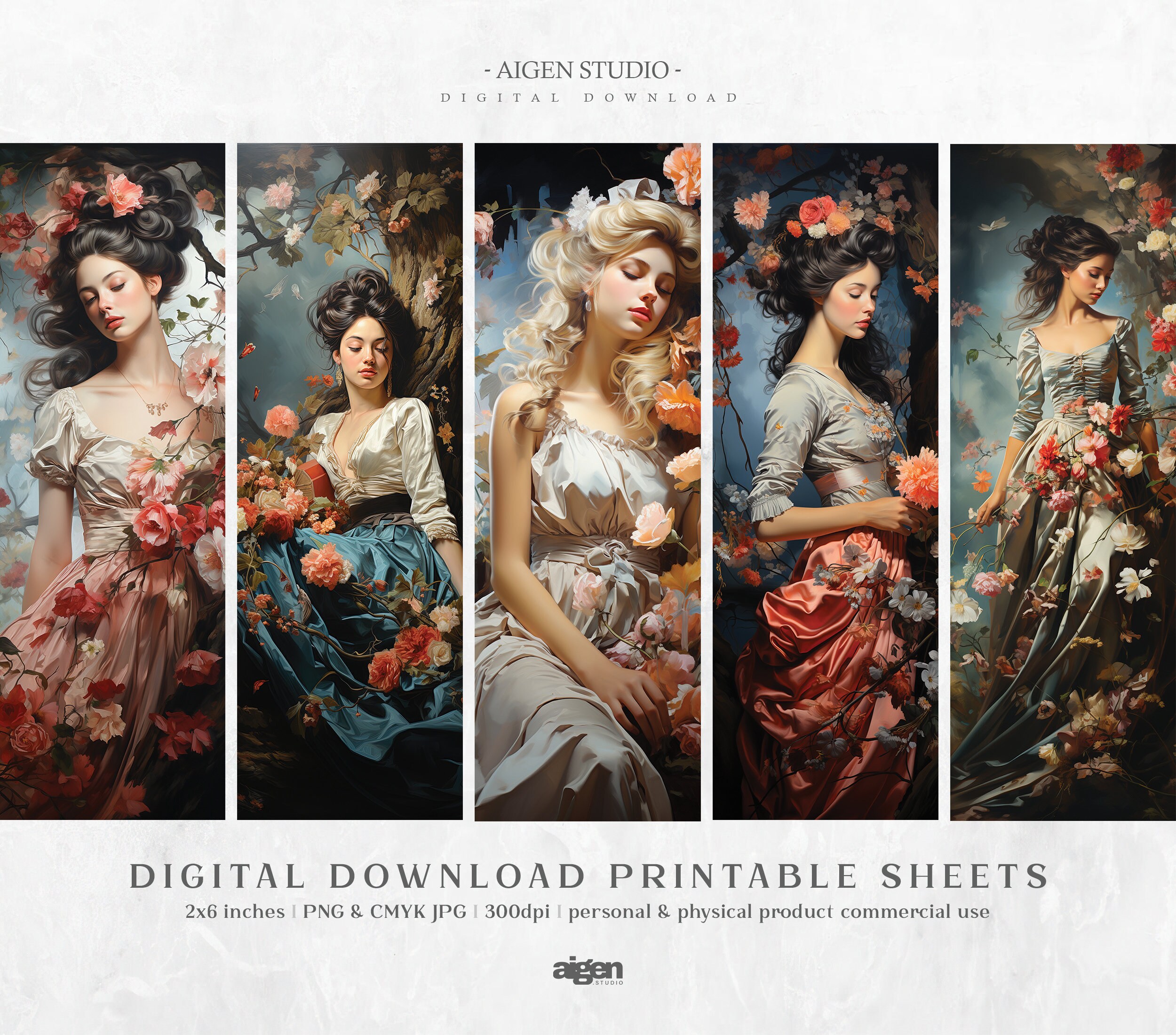 20 Bookmark Designs Rococo Beauty Printable Bookmarks Digital Download ...