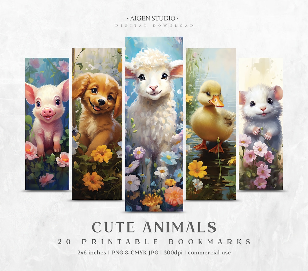 Bookmarks 20 Cute Animals Designs | Printable Bookmarks Digital ...