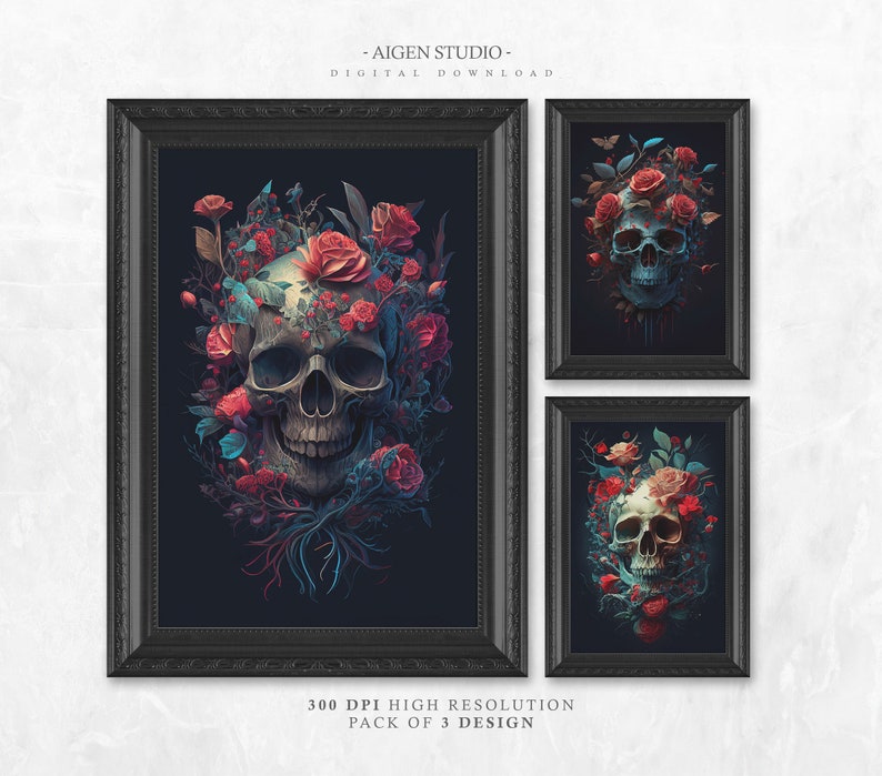 Skull in Rose Poster V7 - Skull Print - Etsy