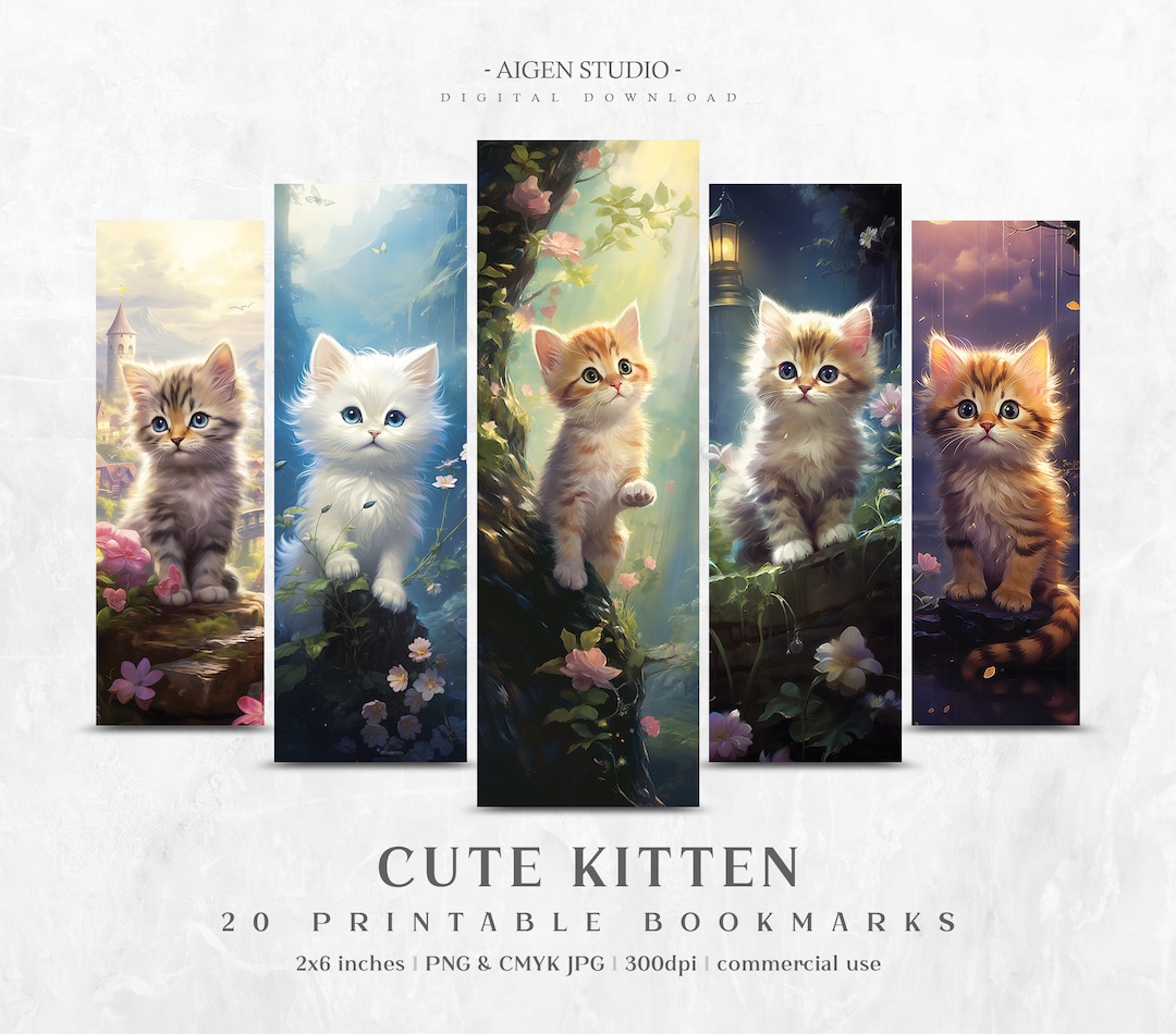 Bookmarks 20 Cute Kitten Designs | Printable Bookmarks Digital Download ...