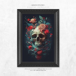 Skull in Rose Poster V7 - Skull Print - Etsy