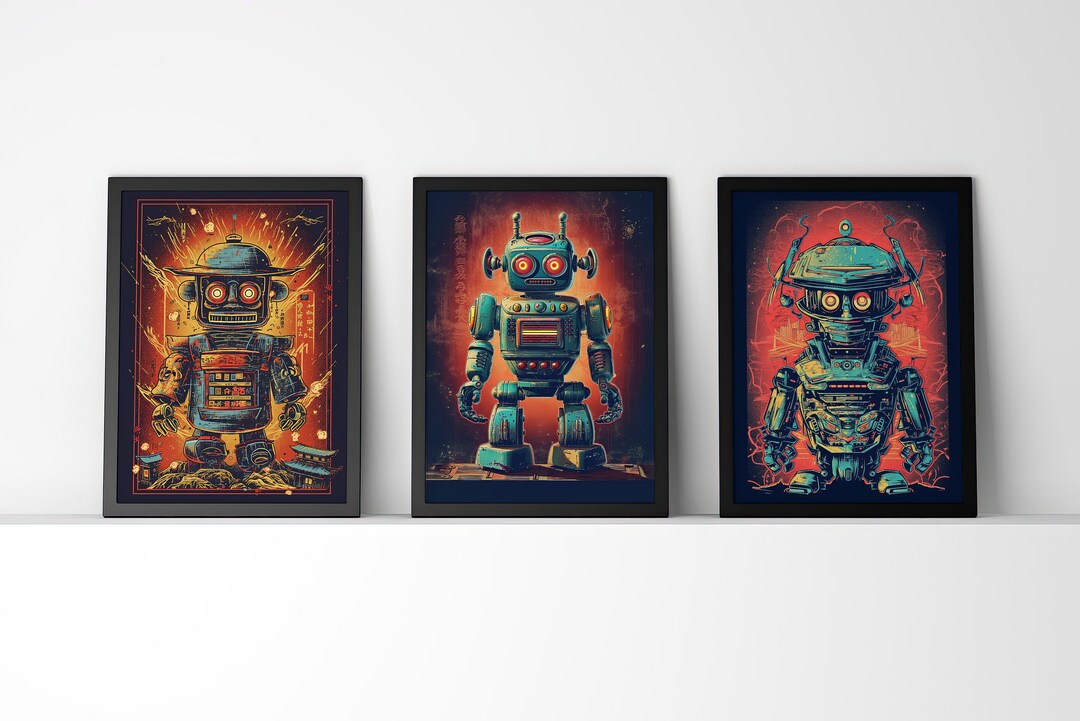 Rustic Robot Illustration Poster V2 Ai Generated Art Etsy
