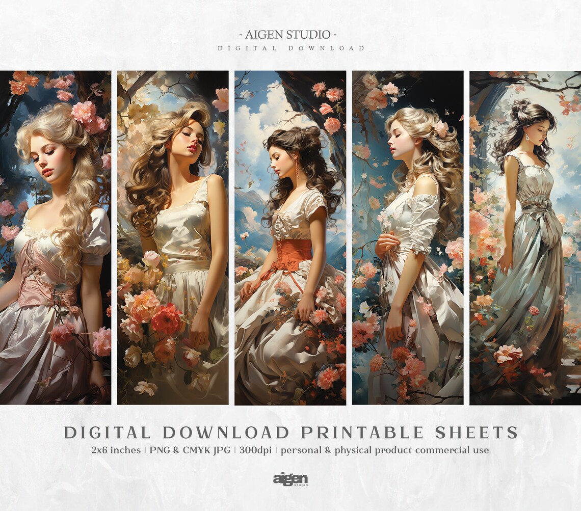 20 Bookmark Designs Rococo Beauty Printable Bookmarks Digital Download ...