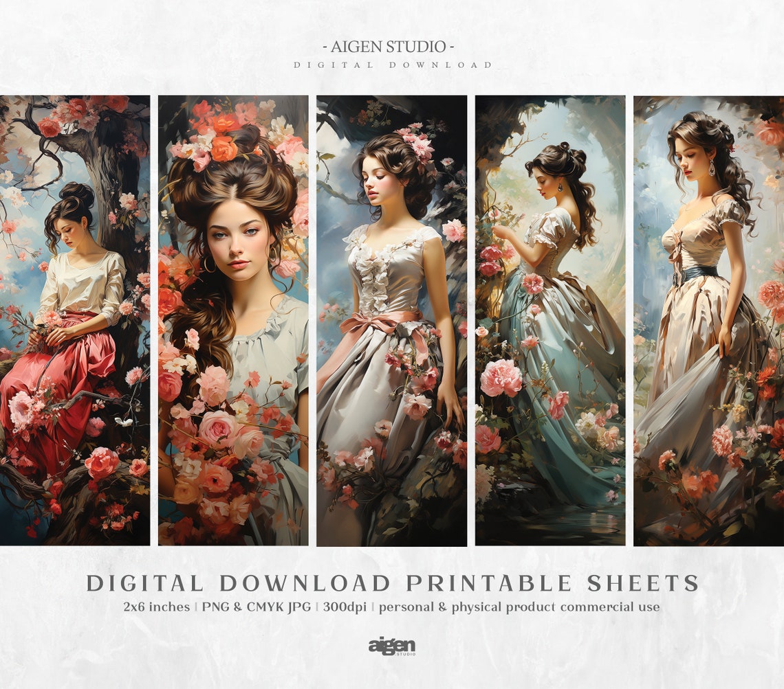 20 Bookmark Designs Rococo Beauty Printable Bookmarks Digital Download ...