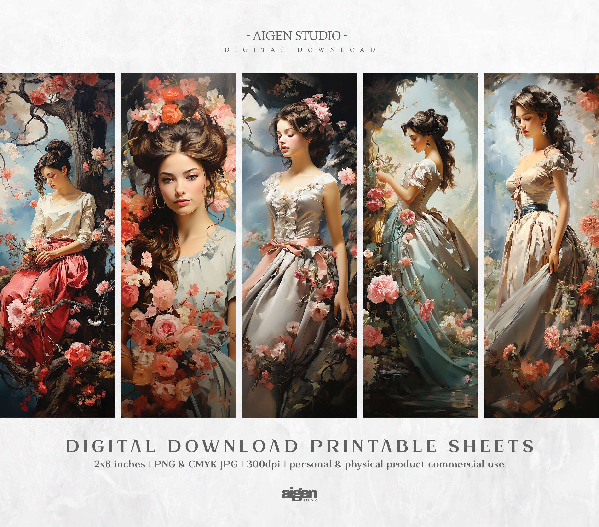 20 Bookmark Designs Rococo Beauty Printable Bookmarks Digital Download ...