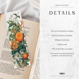 20 Orange Botanical Bookmark Designs Printable Bookmarks Digital ...