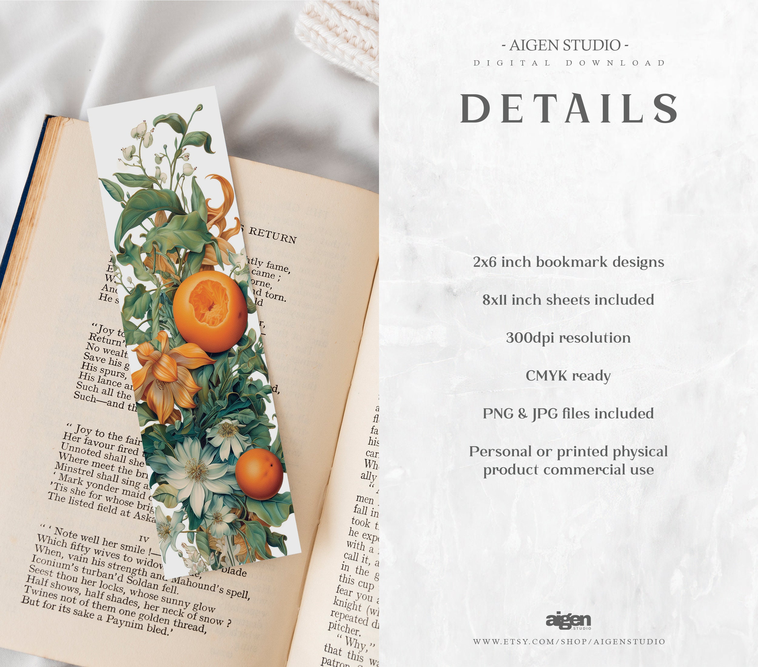 20 Orange Botanical Bookmark Designs | Printable Bookmarks Digital ...