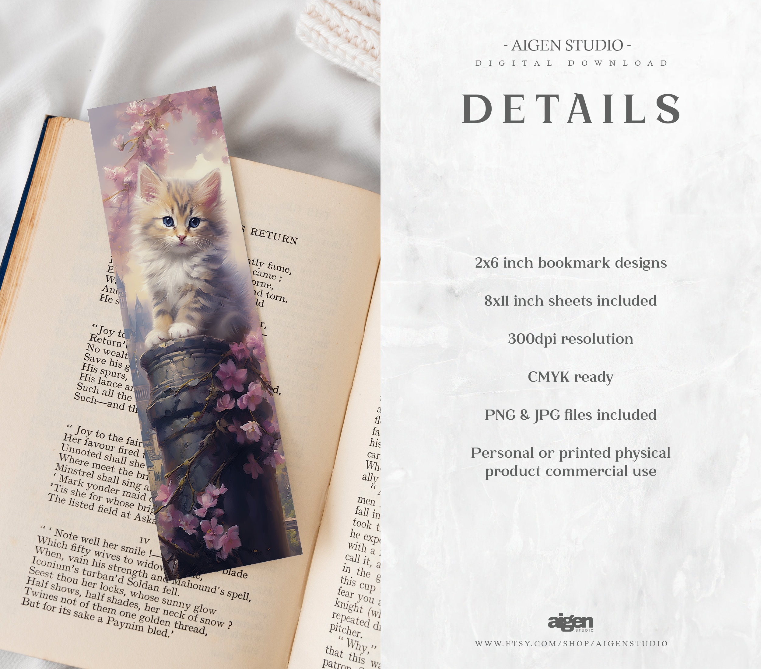 Bookmarks 20 Cute Kitten Designs | Printable Bookmarks Digital Download ...