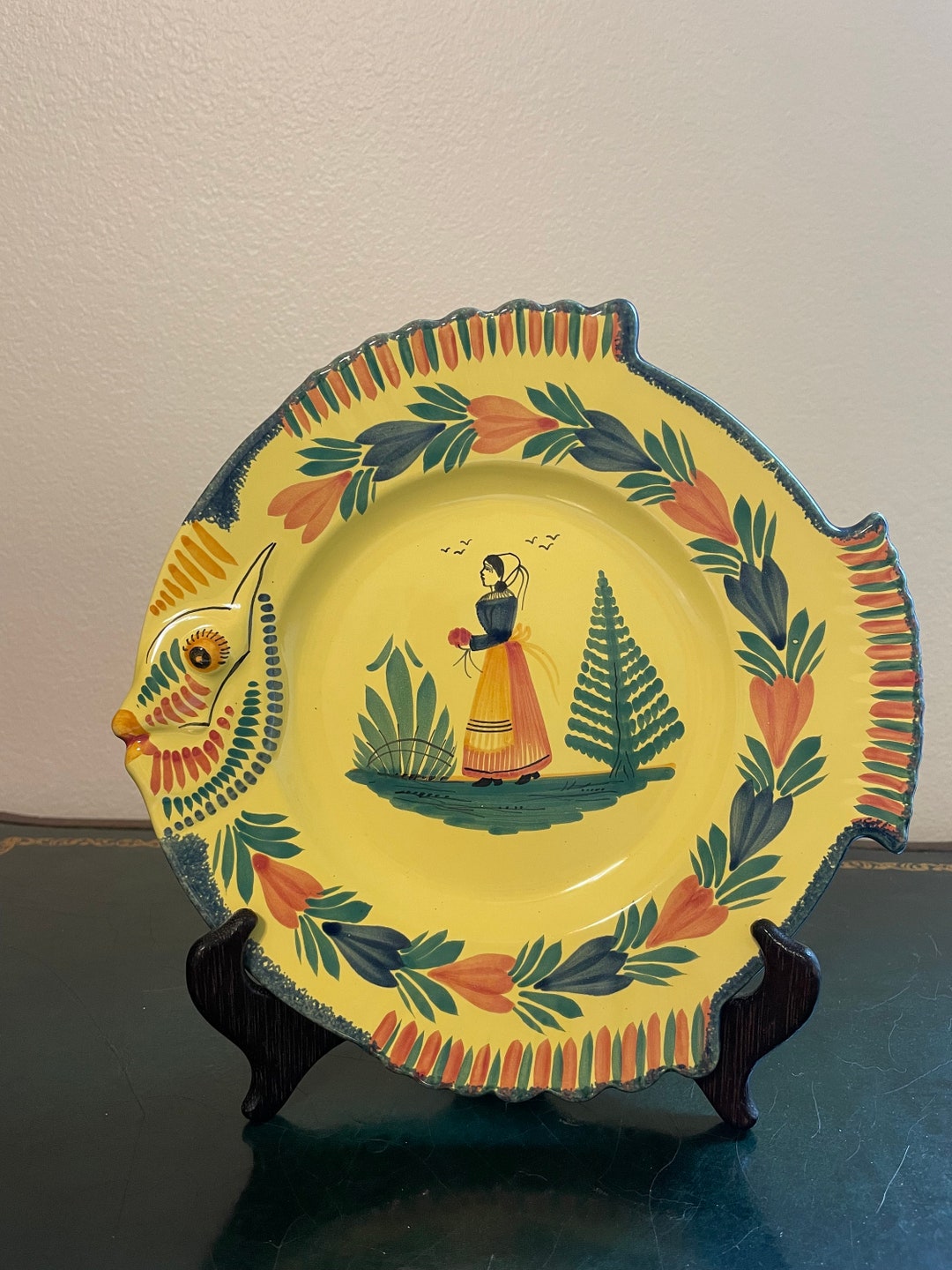 Hand Painted French Pottery Quimper Soleil Yellow Fish Dish Plate - Etsy