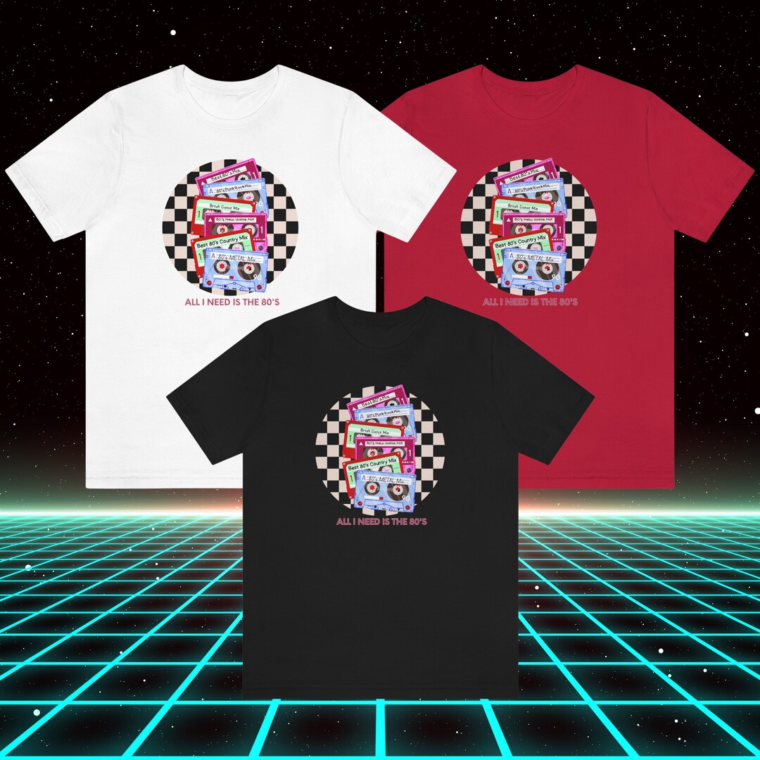 80's Stacked Cassettes on Checkered 80's Fashion T Shirt 80s Vintage T ...