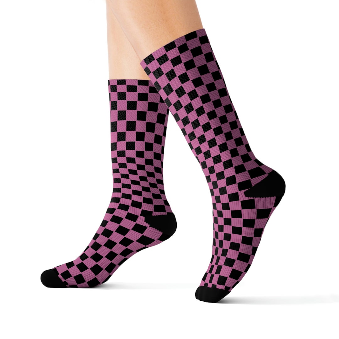 80's Classic Light Pink and Black Checkered Socks 80's Fashion Socks 80 ...
