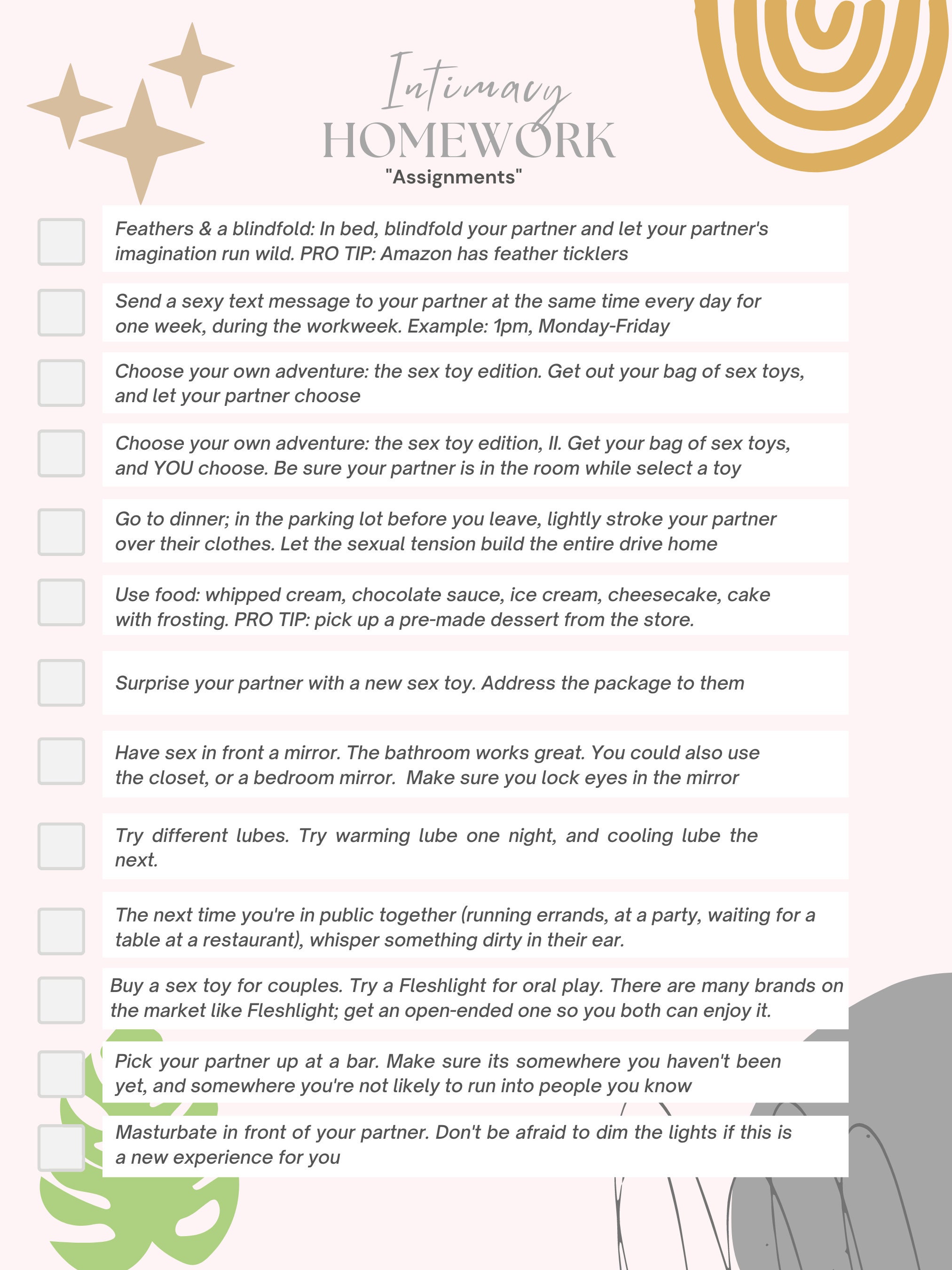 Printable Sexy Homework Game for Couples, Adult Games, Couple's Therapy ...