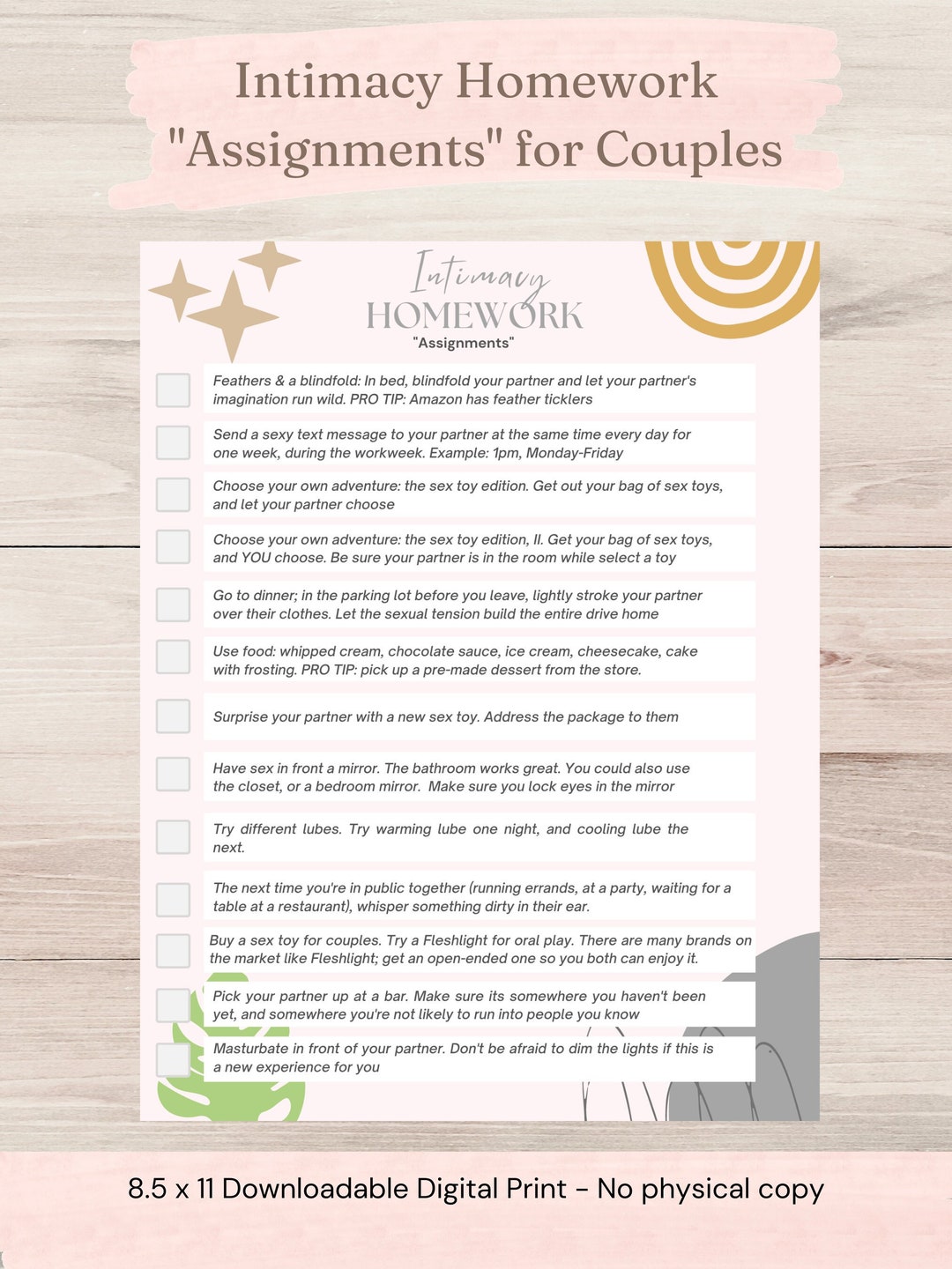 Printable Sexy Homework Game for Couples, Adult Games, Couple's Therapy ...