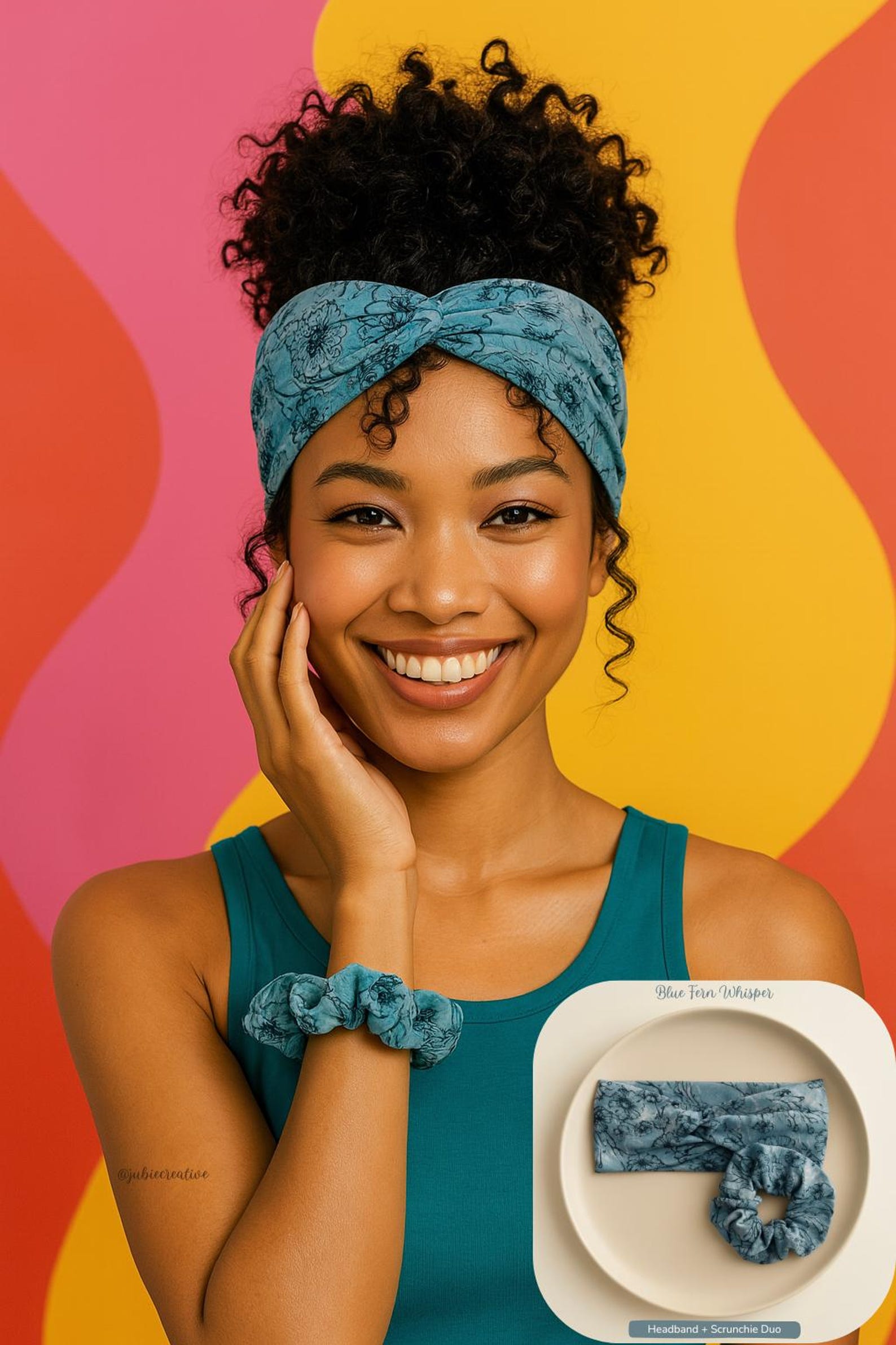 Blue Fern Whisper | Headband and Scrunchie Set – Soft Twist Headband ...