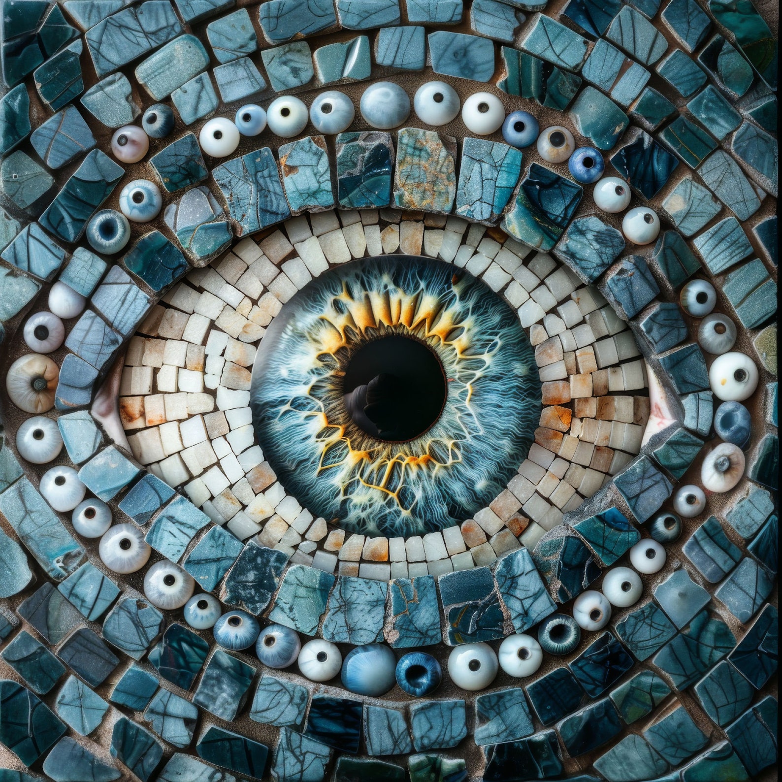 Blue & White Mosaic Eyeball Art 36 - Printable Wall Art - Instant ...