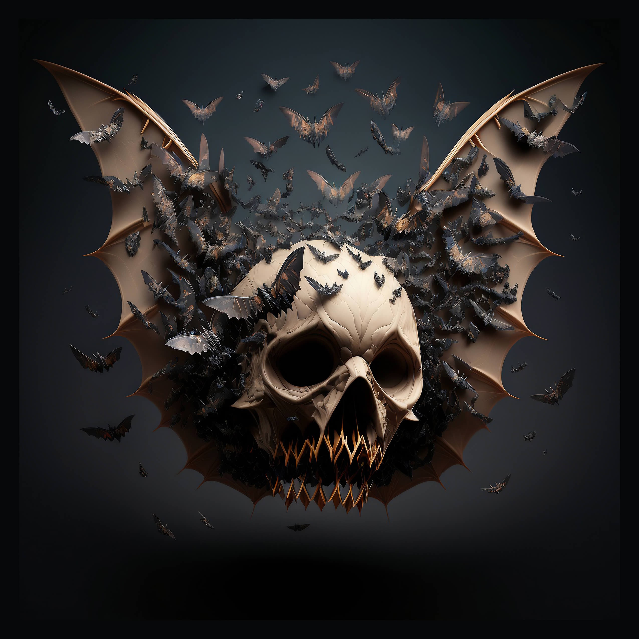 Skull & Bat Poster Art Print 1 Bat Art Instant Digital - Etsy