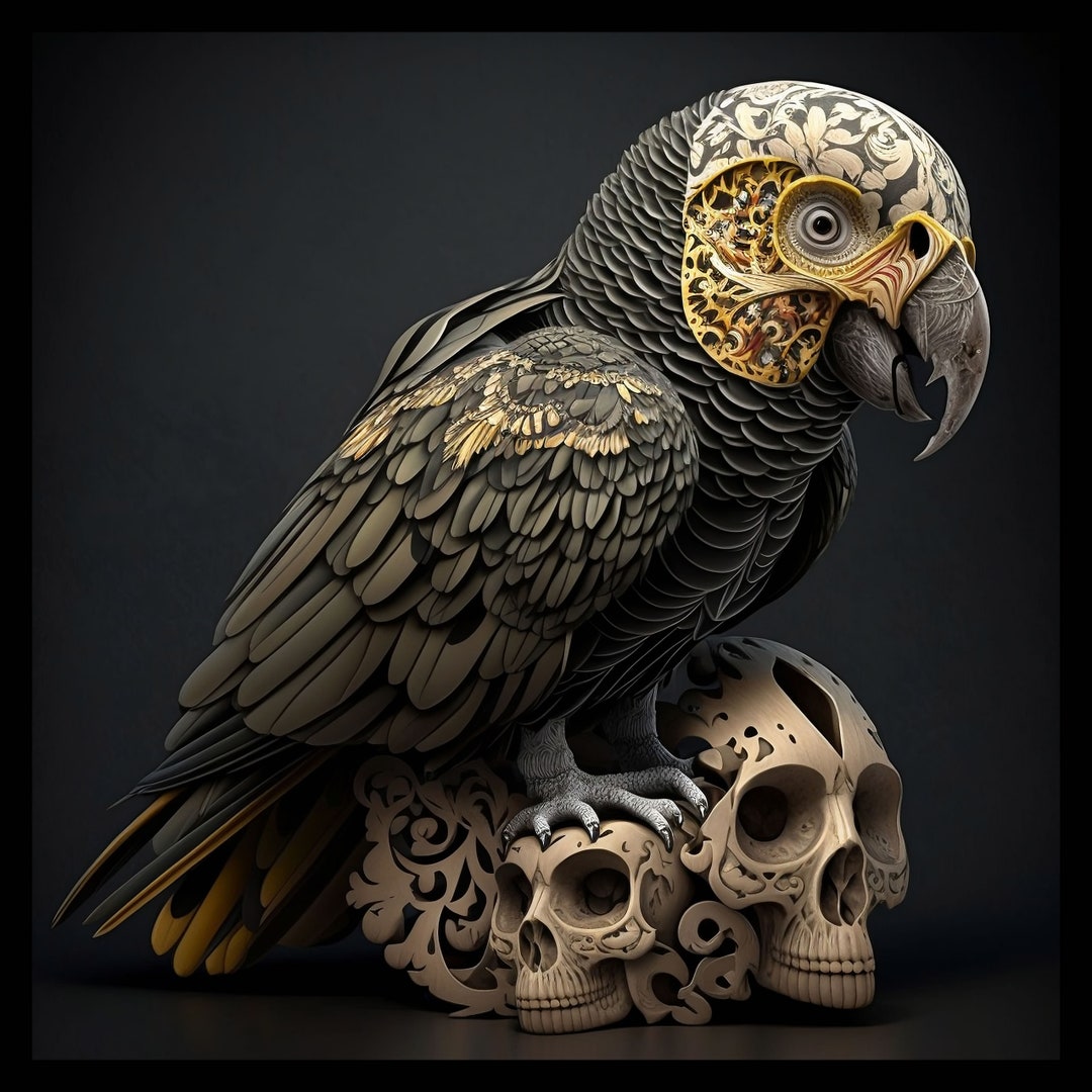 Skull & Parrot Poster Art Print 4 - Animal Art - Instant Digital ...