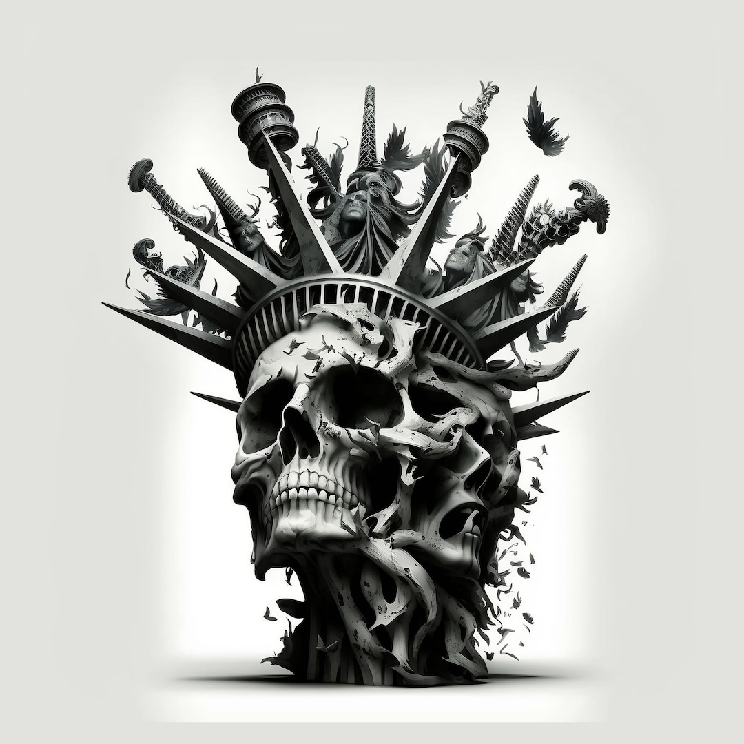 Skull & Lady Liberty Art Print 3 - Liberty Art - Instant Digital ...