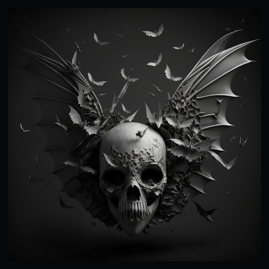 Skull & Bats Halloween Art Print – Macabre Home Decor (digital Download ...