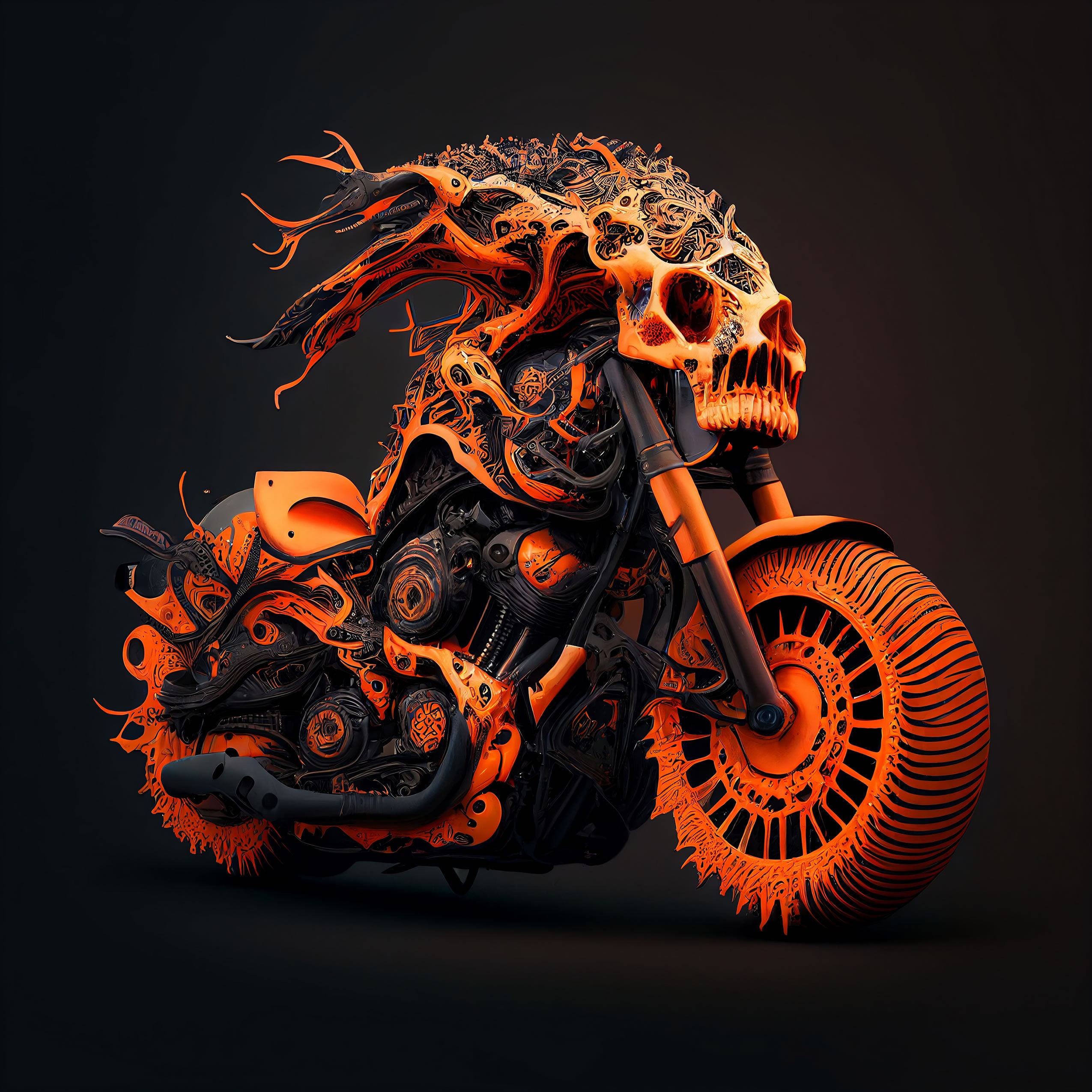 Skulls & Motorcycles Art Print 16 - Orange Biker Art - Instant Digital ...