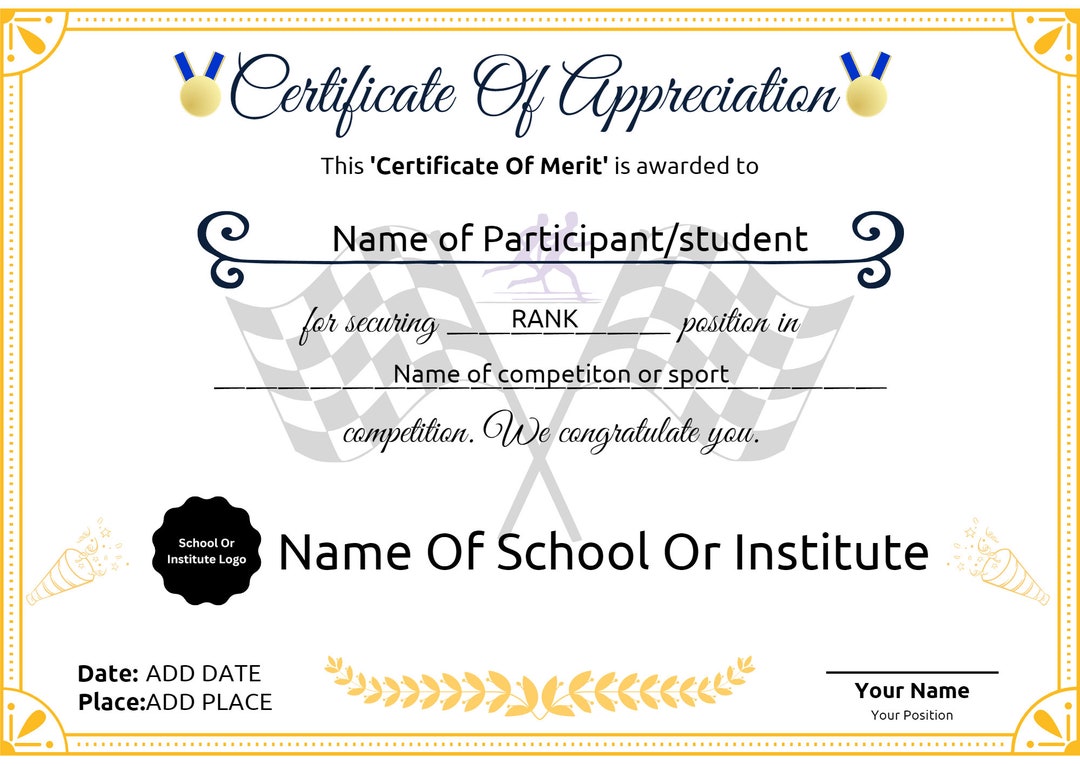 Certificate of Appreciation Template Editable Certificate of ...