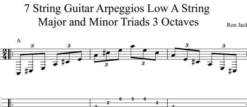 7-string Guitar Arpeggios Low A String Major and Minor Triads 3 Octaves ...