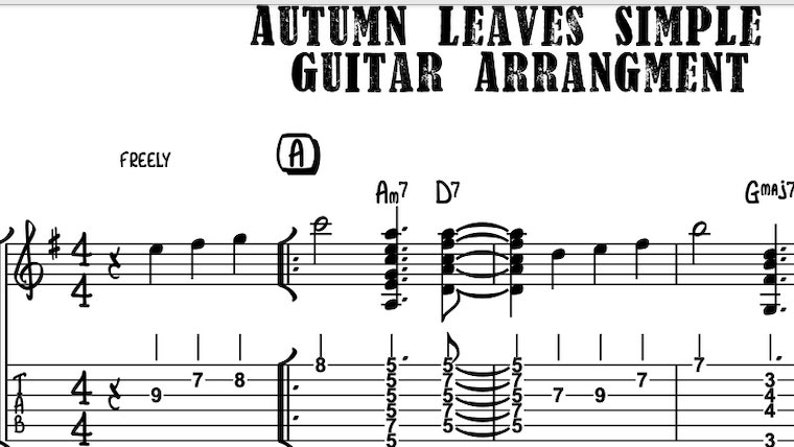 Autumn Leaves | Jazz Guitar Chord Melody, PDF & Tabs - Etsy
