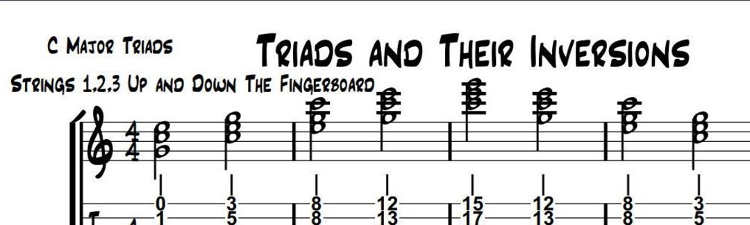 Complete Guide to Guitar Triads and Inversions Learn C Major Minor Diminished and Augmented ...