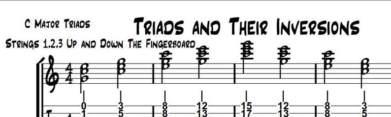 Complete Guide to Guitar Triads and Inversions Learn C Major Minor Diminished and Augmented ...