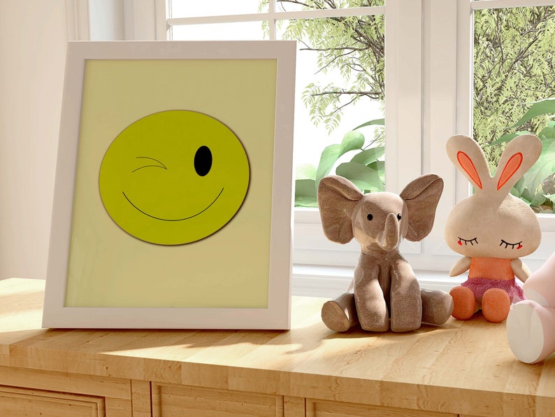 Emoji Wall Art, Winky Emoji Print, Emoji Print, Emoji Art Prints ...