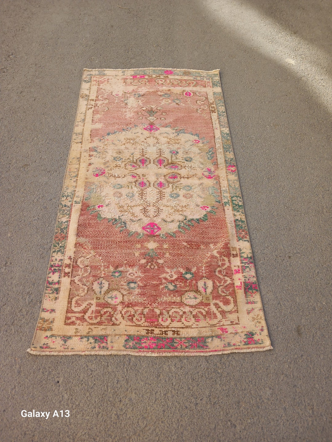 2x5 Rug,beige,pink,green Rug 2x5 Turkish Runner,handmade Vintage Wool ...
