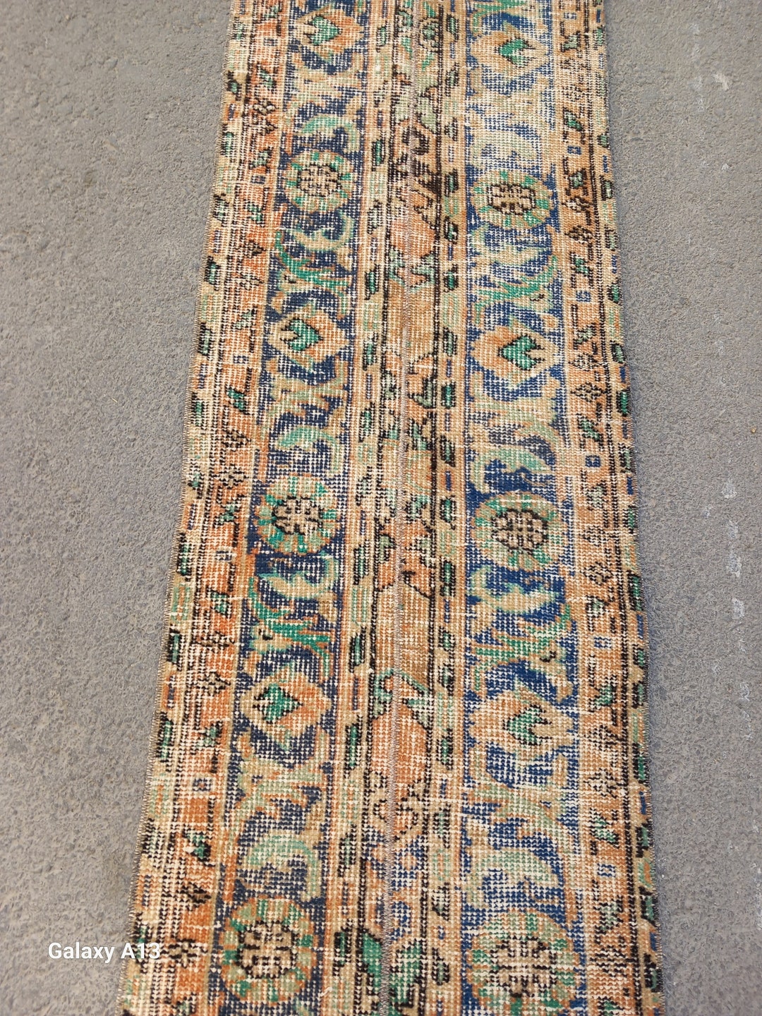 2x12 Blue Pink Green Patchwork Runner Rug, 2x12 Handmade Oushak Runner ...