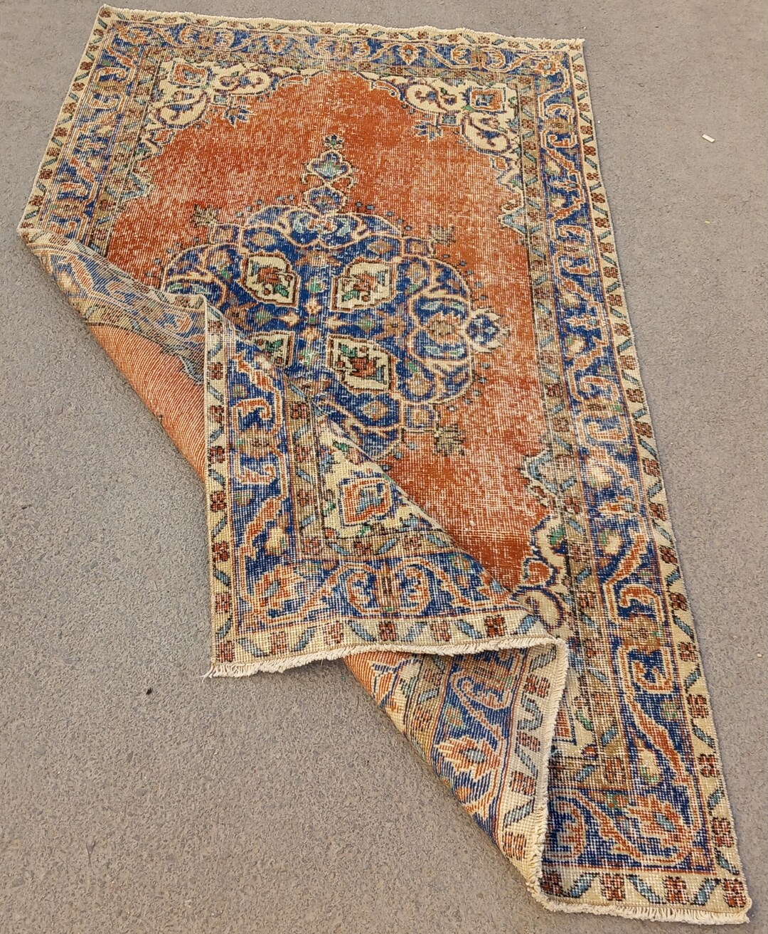 4x7,orengeblue,vintagerug,4x7 Rug,rug,soft Area Rug,turkey Rug,4x7 ...