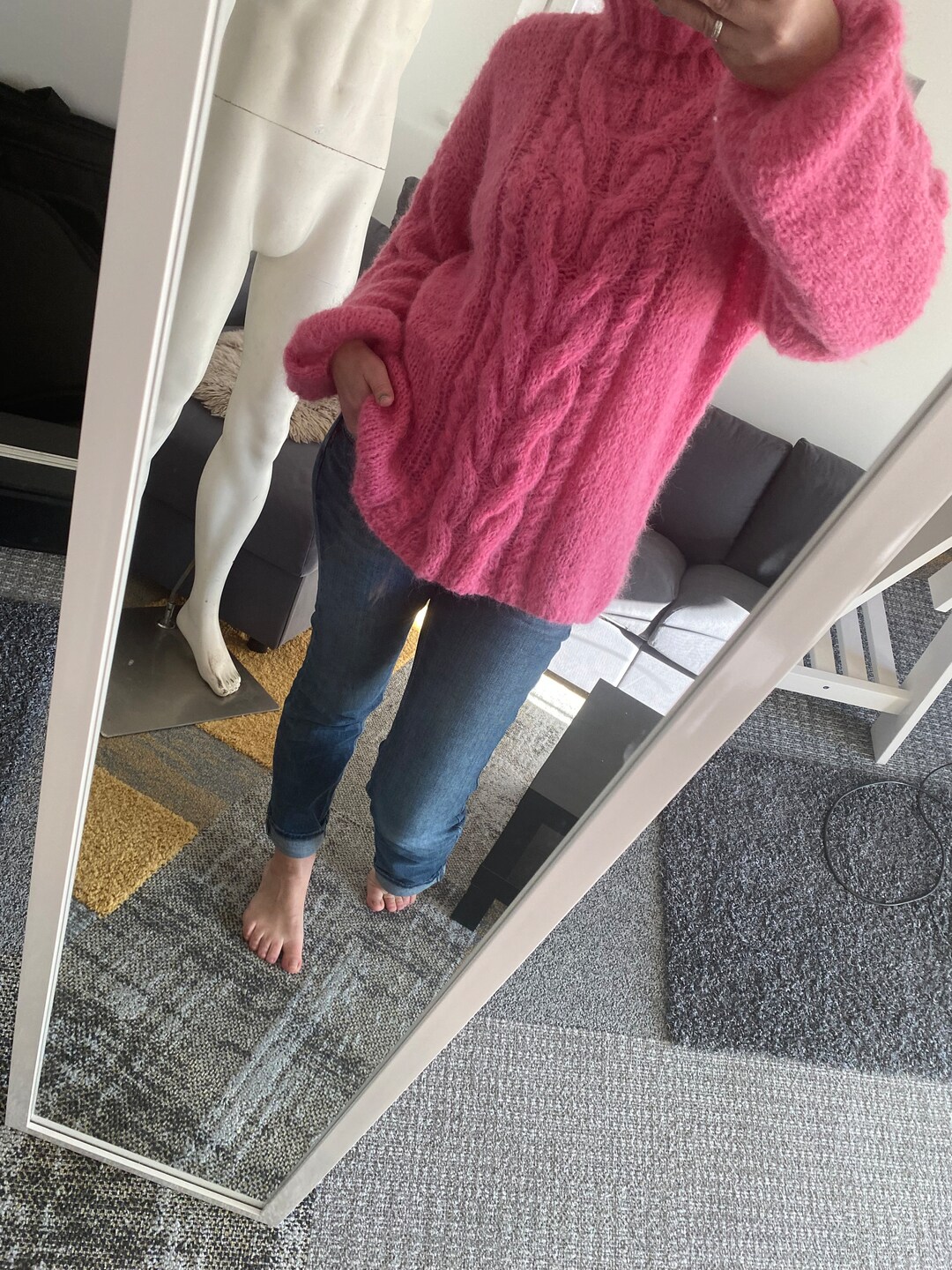 Pink Merino Turtleneck Sweater, Hot Pink Fluffy Jumper, Soft and Cosy ...