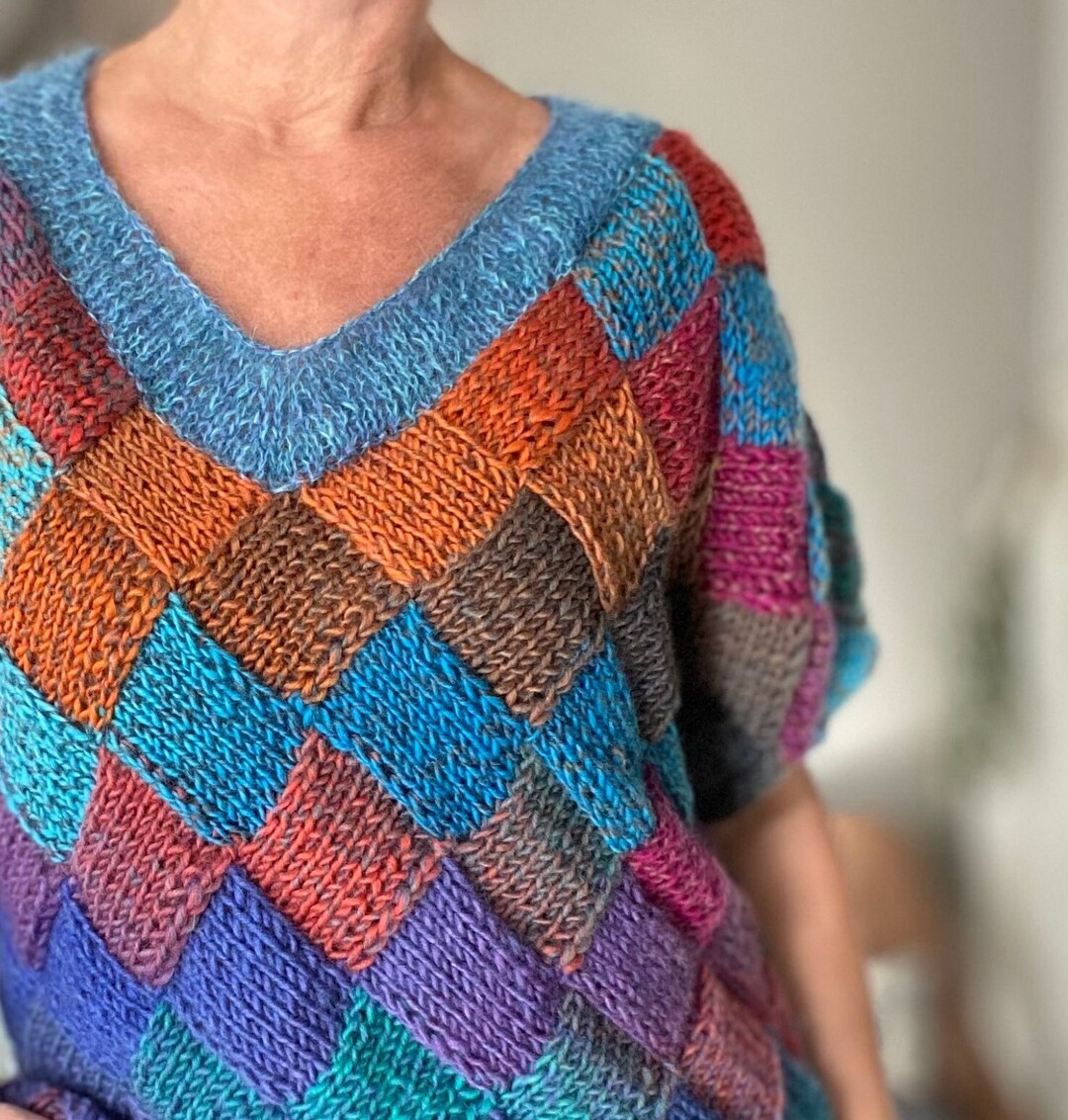 Oversized Colorful Sweater, Checkered Sweater, Hand Knitted, Diamond ...