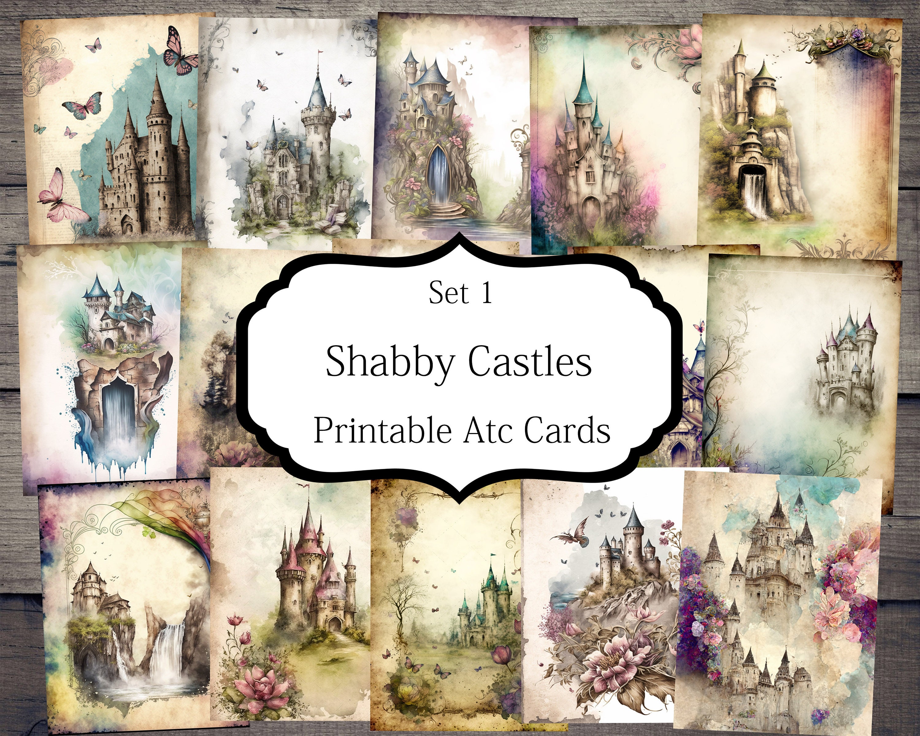 Shabby Castles,atc Cards,junk Journal Cards, Digital Paper, Printable ...