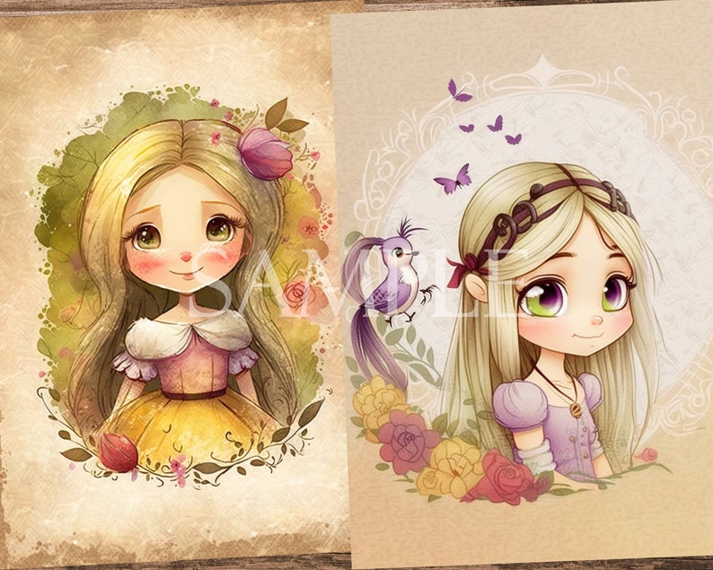 Rapunzel Printable ATC Cards, Junk Journal Cards, Digital Paper ...