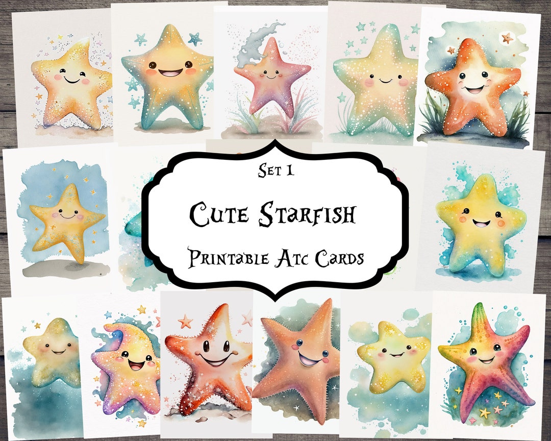 Cute Starfish ATC Cards, Junk Journal Cards, Digital Paper, Printable ...